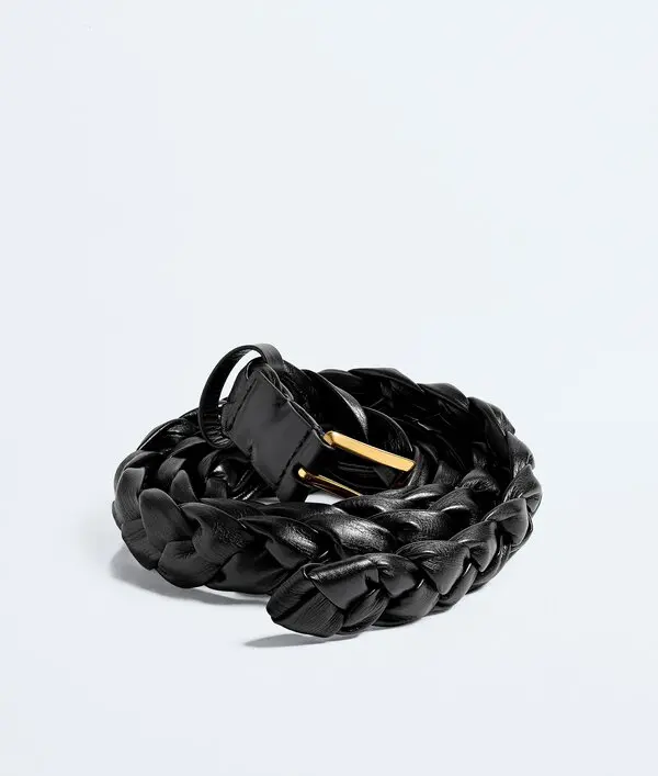 Bottega Veneta Intreccio Leather Belt - Black