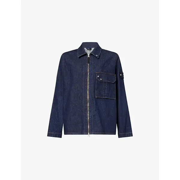 Stone Island Patch-pocket Zip-up Denim Shirt