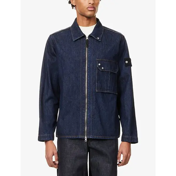 Stone Island Patch-pocket Zip-up Denim Shirt
