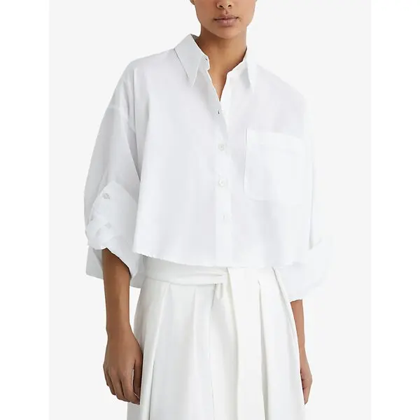 REISS Solenge Long-sleeve Cropped Shirt - White
