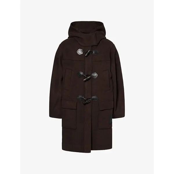 GANNI Hooded Wool-blend Duffle Pea Coat - Demitasse
