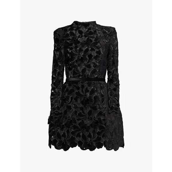 NADINE MERABI Lydia Lace Velvet Mini Dress - Black