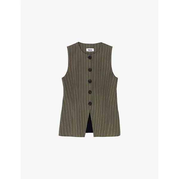 RO&ZO Pinstripe Woven Waistcoat - Olive