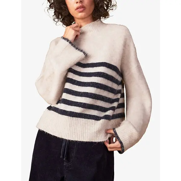 RO&ZO Breton-stripe High-neck Wool-blend Jumper
