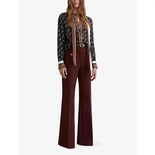 REISS Lydia Tie-neck Chain-print Shirt - Black