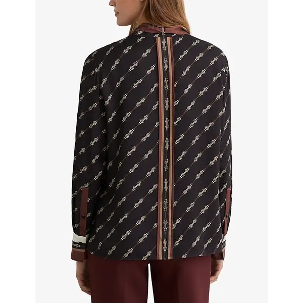 REISS Lydia Tie-neck Chain-print Shirt - Black