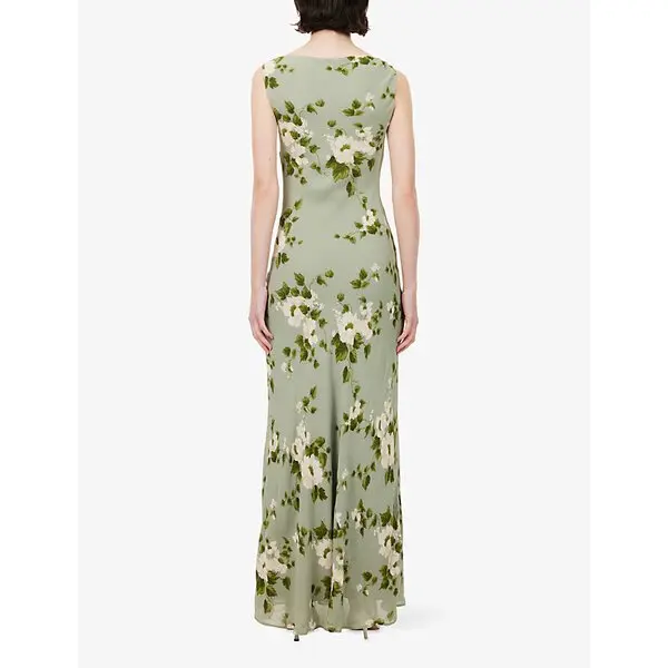 reformation green dress floral Reformation 3/4 sleeve sheer dress w/daisies main image 1