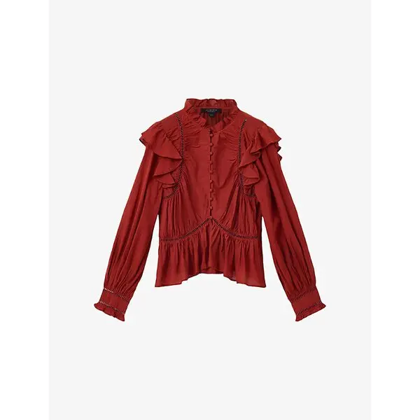 ALLSAINTS Lima Ruffle-neck Cotton-blend Blouse - Paprika Red