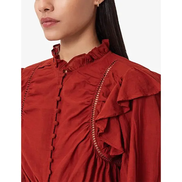 ALLSAINTS Lima Ruffle-neck Cotton-blend Blouse
