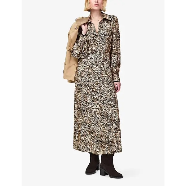RO&ZO Collared Leopard-print Woven Maxi Dress