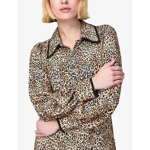 RO&ZO Collared Leopard-print Woven Maxi Dress