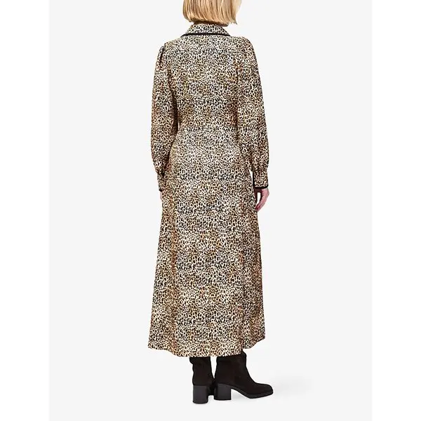 RO&ZO Collared Leopard-print Woven Maxi Dress