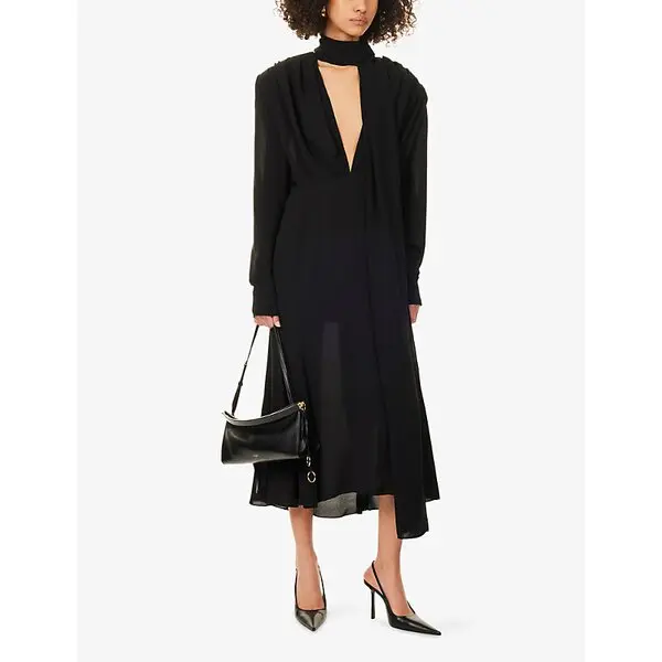 MUGLER Fluid Draped Woven Midi Dress