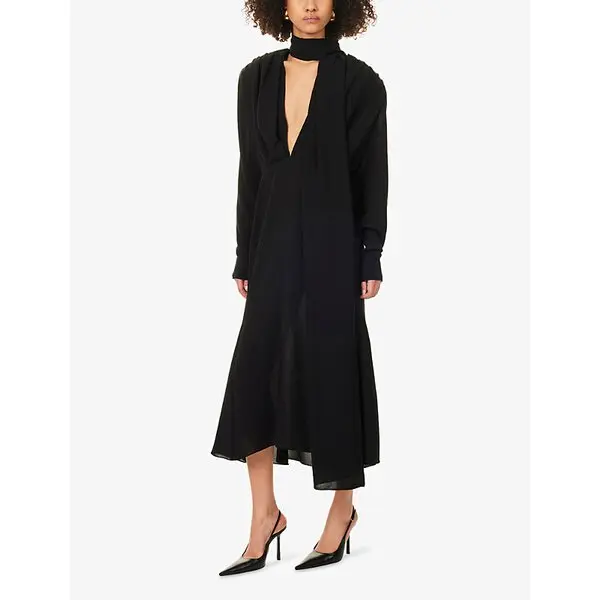 MUGLER Fluid Draped Woven Midi Dress