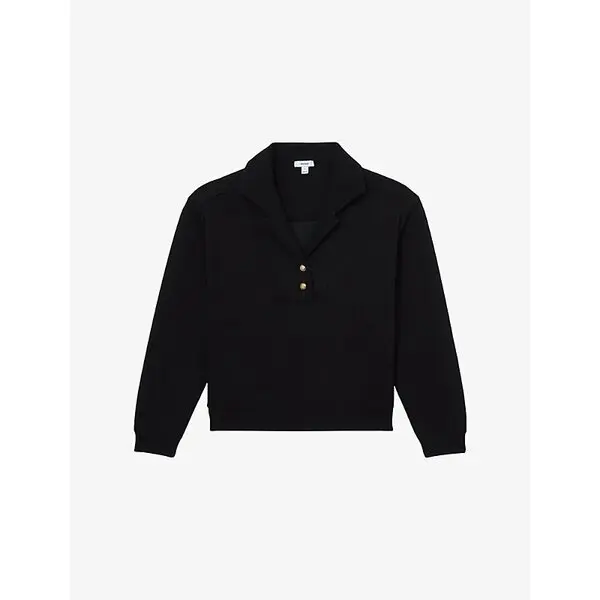 REISS Button-neck Relaxed-fit Sweatshirt - Black