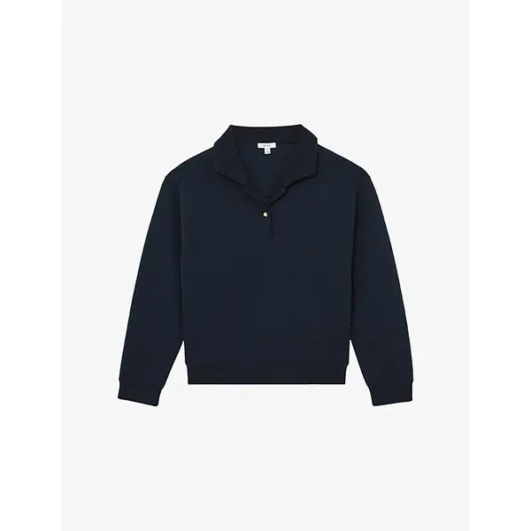 REISS Button-neck Relaxed-fit Sweatshirt - Navy