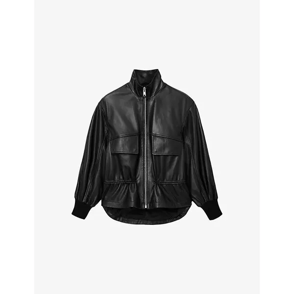 ALLSAINTS Flor Funnel-neck Leather Jacket - Black