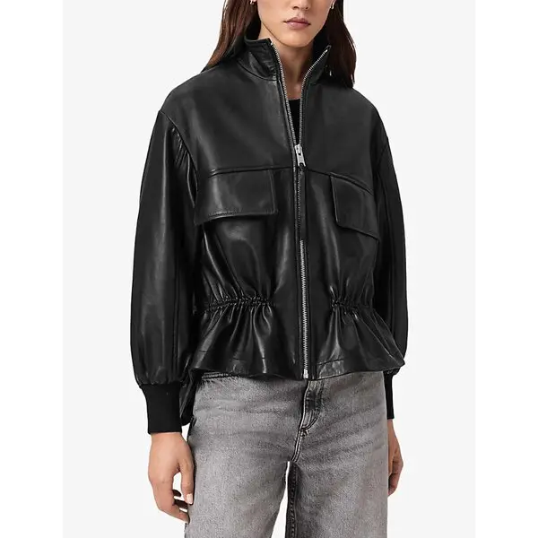 ALLSAINTS Flor Funnel-neck Leather Jacket - Black