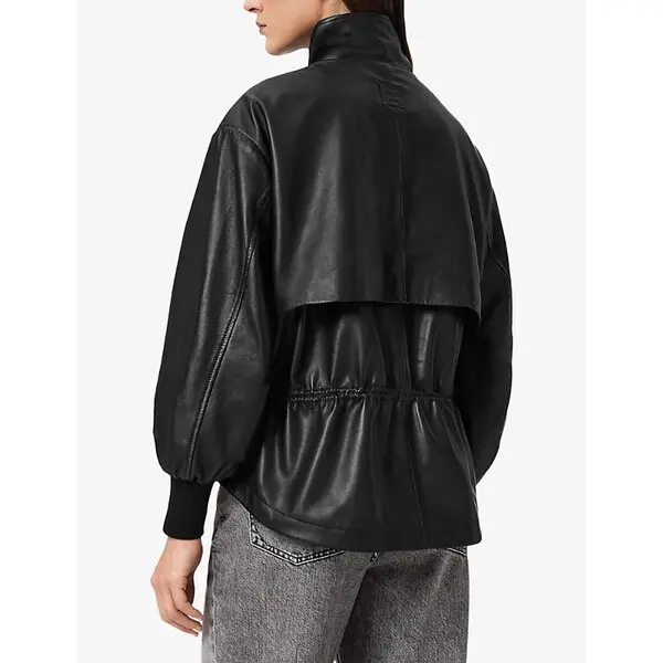 ALLSAINTS Flor Funnel-neck Leather Jacket - Black