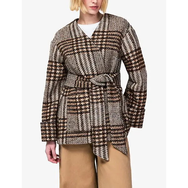 RO&ZO Heritage-check Wool-blend Belted Jacket
