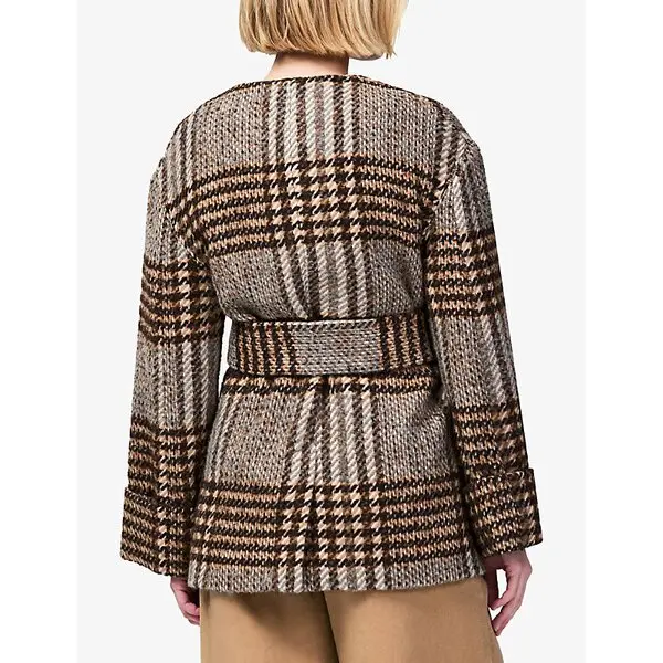 RO&ZO Heritage-check Wool-blend Belted Jacket