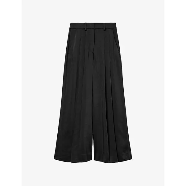 ALLSAINTS Poppy Pleated Satin Trousers - Black