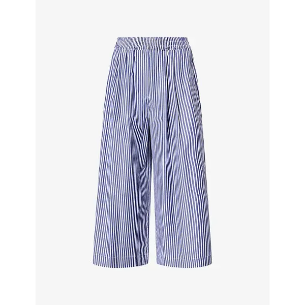 Max Mara Stripe-print Wide-leg Cotton Cropped Trousers - Navy Pinstripes