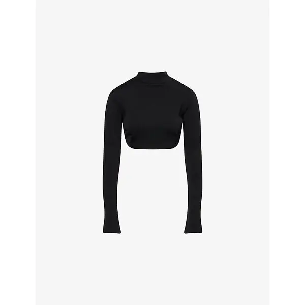 MUGLER Mock-neck Open-back Knitted Top - Black