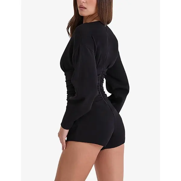 House Of Cb Elisetta Long-sleeved Crepe Playsuit