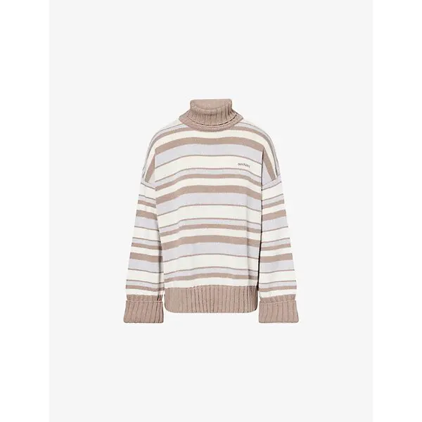 SISTERS & SEEKERS Stripe-print Roll-neck Knitted Cotton-blend Jumper - Beige