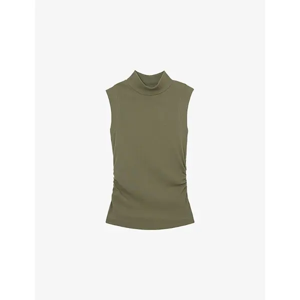 REISS High-neck Stretch-cotton Vest - Khaki Green