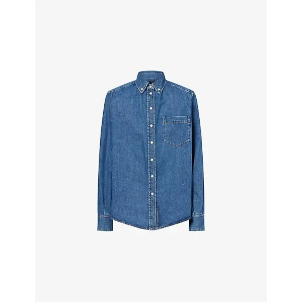 MUGLER Boxy-fit Padded-shoulders Denim Shirt - Blue Rinse