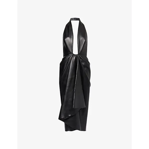 Givenchy Draped Backless Leather Midi Dress - Black