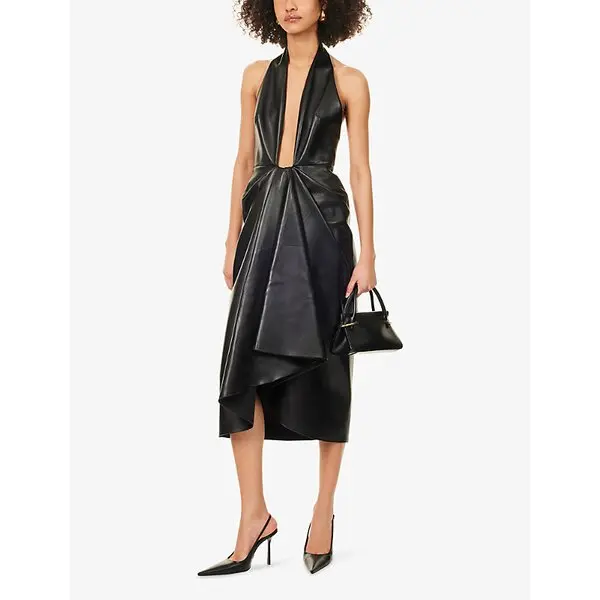 Givenchy Draped Backless Leather Midi Dress