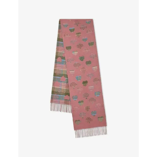 Mulberry Heritage Heart And Check-pattern Merino-wool Scarf - Moss-pink Scrumpy