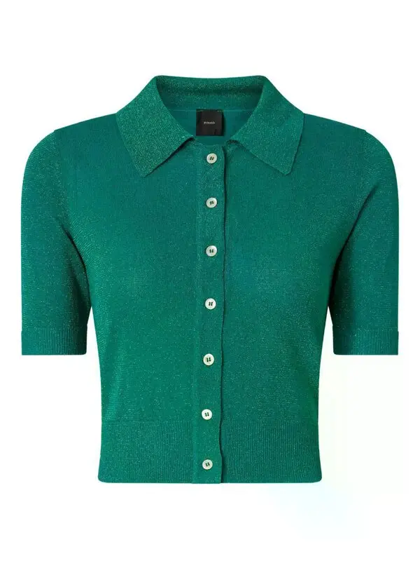 Pinko Ribbed Knit Cropped Cardigan With Sparkling Yarn