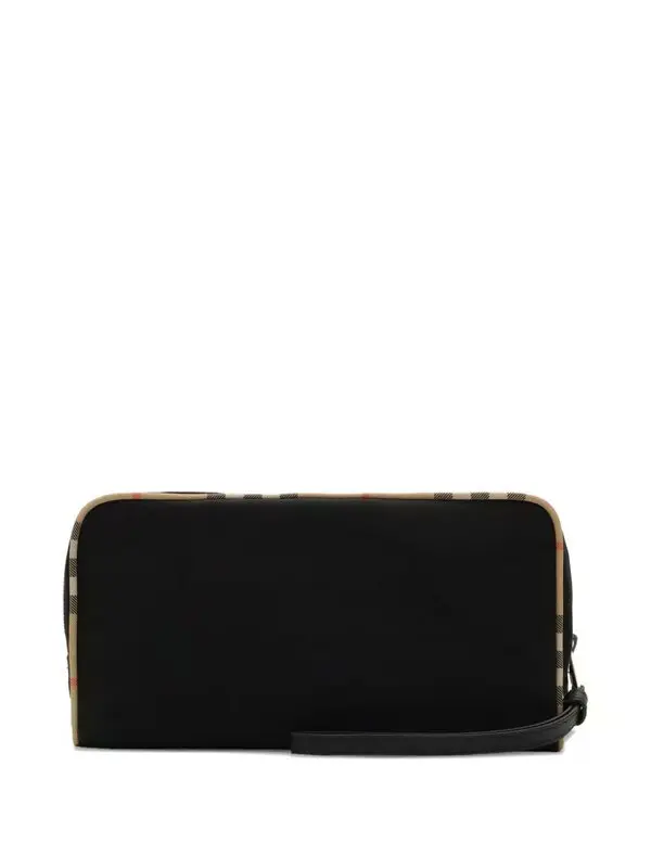 Burberry Check Trimmed Travel Pouch With Leather Wrist Strap