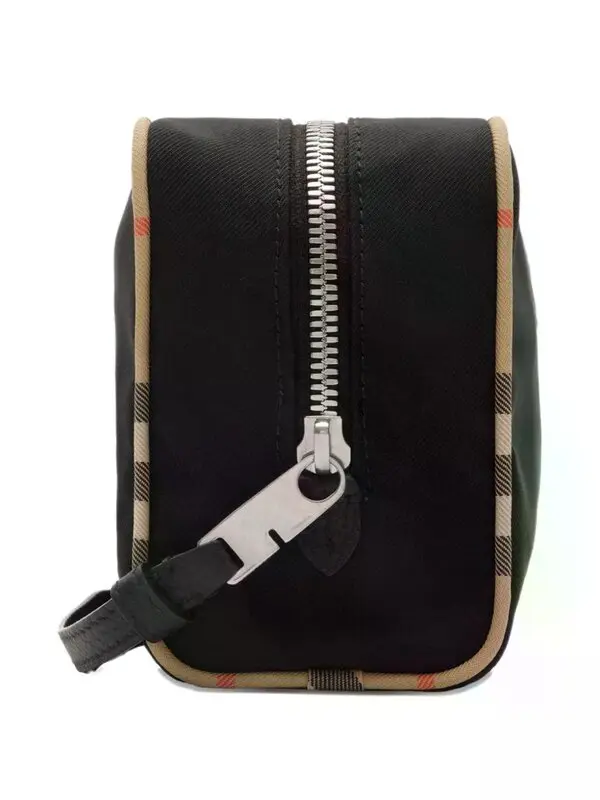 Burberry Check Trimmed Travel Pouch With Leather Wrist Strap