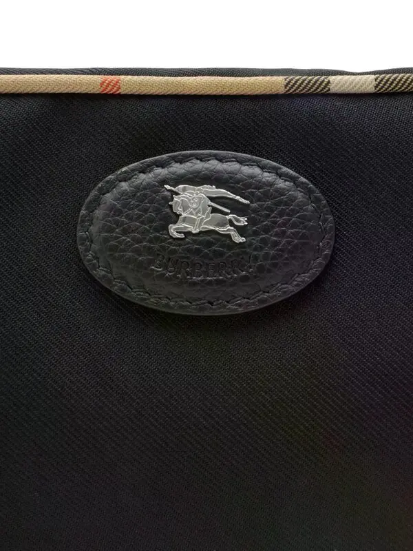 Burberry Check Trimmed Travel Pouch With Leather Wrist Strap