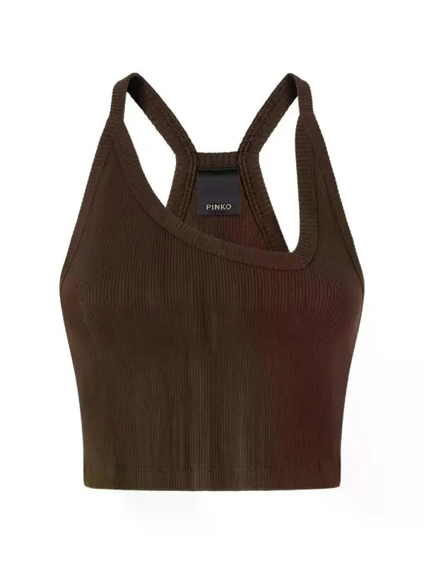 Pinko Asymmetrical Neckline Cropped Ribbed Vest Top