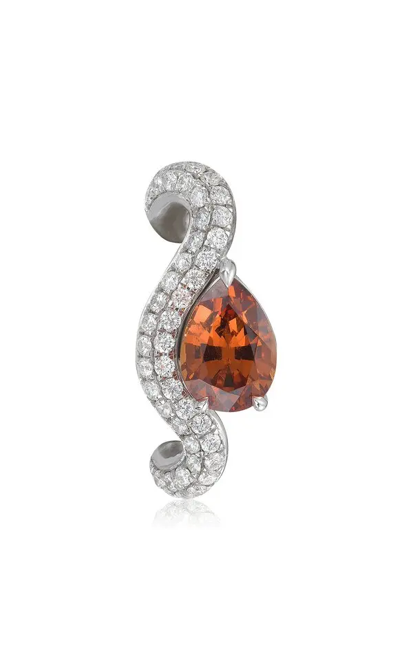 ISABEL DELGADO 14k White Gold One-of-a-kind Mandarin Garnet Wave Diamond Earring - Orange