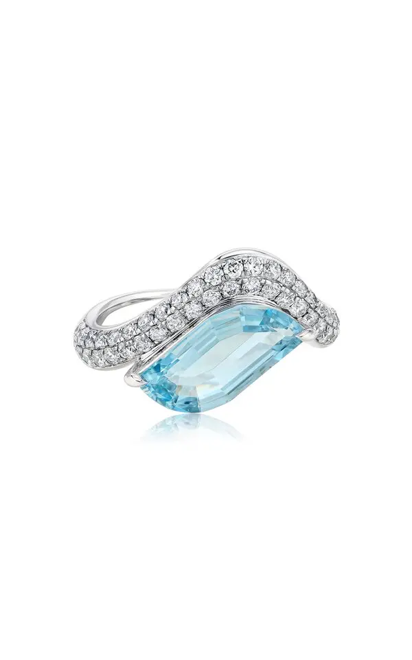 ISABEL DELGADO 14k White Gold Aquamarine And Diamond Ring - Blue