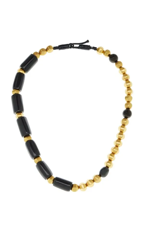 LISA EISNER 22k Yellow Gold Jade & Gold Bead Necklace - Black
