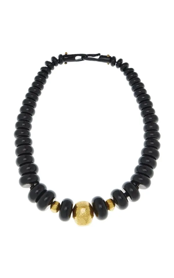LISA EISNER 22k Yellow Gold Jet Beaded Necklace - Black