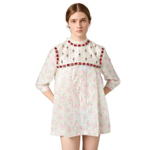 Miu Miu Cloqué Mini-dress With Crystals