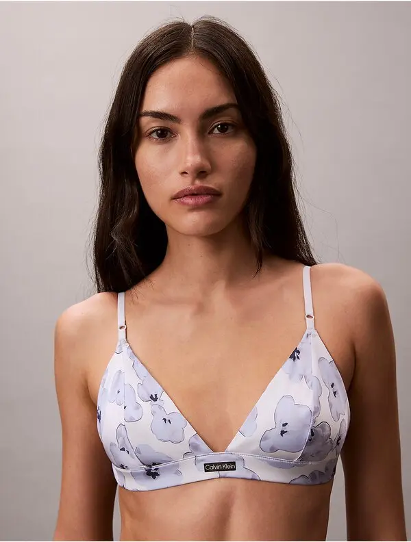 Calvin Klein Signature Satin Unlined Triangle Bra - Buttercup Floral Harbour Light