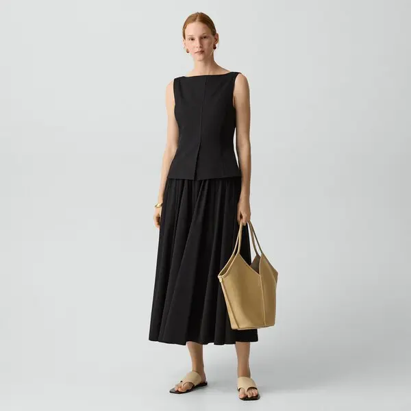Theory Boatneck Relaxed Poplin Midi Dress - Black