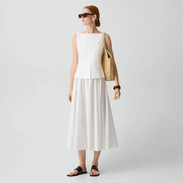 Theory Boatneck Relaxed Poplin Midi Dress - White