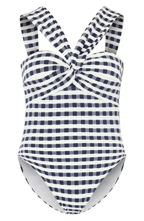 MILLY Betsy Cottage Jacquard Convertible One-piece Swimsuit - Navy/white