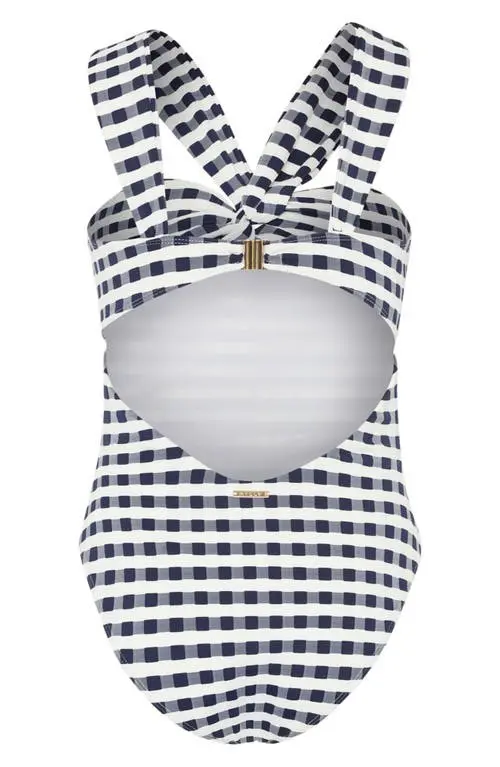 MILLY Betsy Cottage Jacquard Convertible One-piece Swimsuit - Navy/white